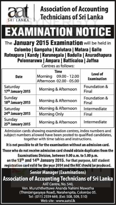 AAT January 2015 Examination Time Table – 17th to 25th January 2015 ...
