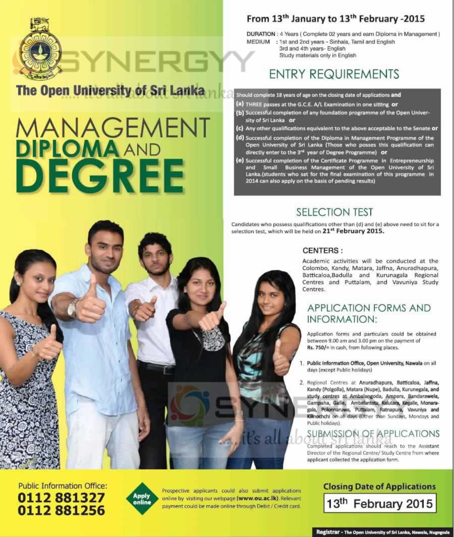 Management Degree from the Open University of Sri Lanka – Application ...