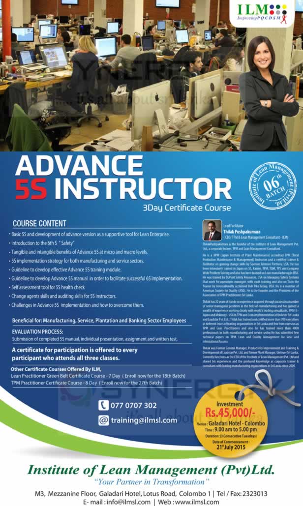 Advance 5S Instructor – 3Day Certificate Course by Mr.Thilak ...