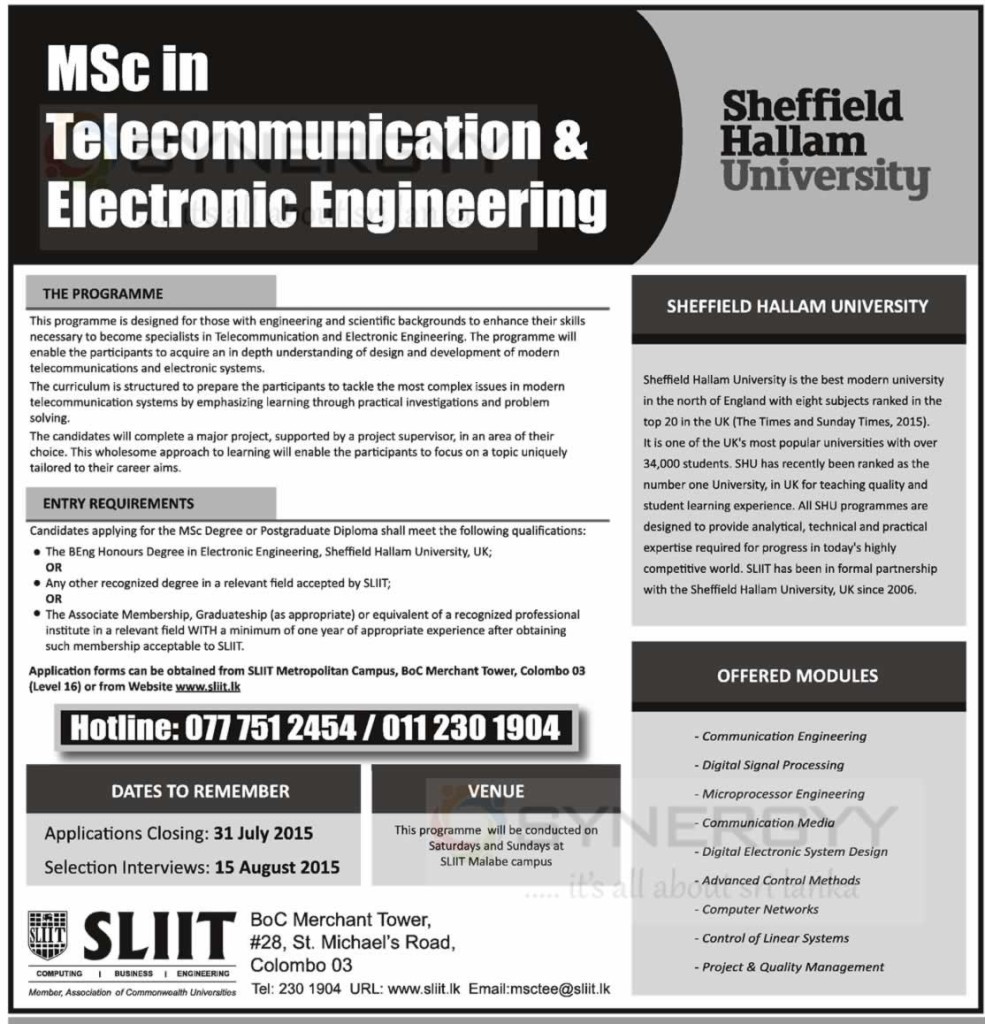 MSc in Telecommunication & Electronic Engineering from Sheffield Hallam ...
