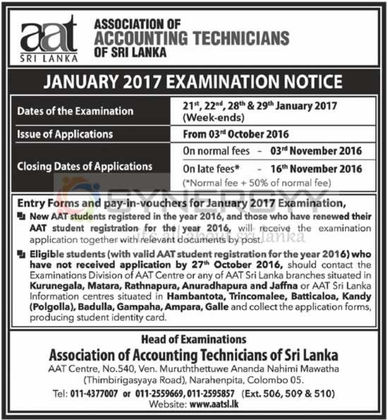 AAT January 2017 Examination – Applications calls now – Education SynergyY