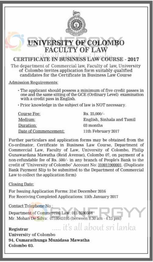 certificate-in-business-law-course-2017-from-university-of-colombo ...