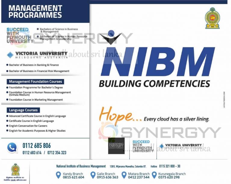 NIBM Management Degree Programme – Applications call now – Education SynergyY