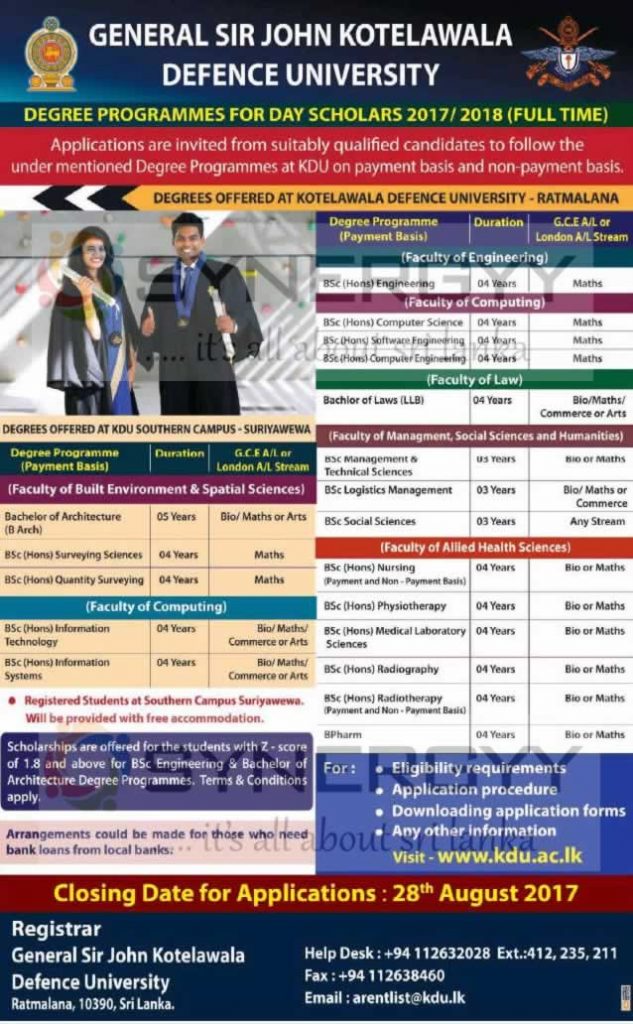 General Sir John Kotelawala Defence University Degree Programmes Applications calls now for ...