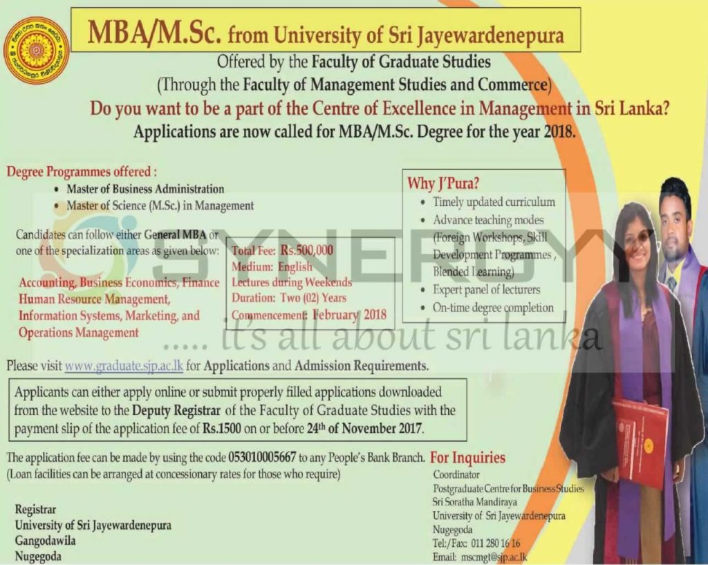 MBA/M.Sc in Management Studies and Commerce from University of Sri ...