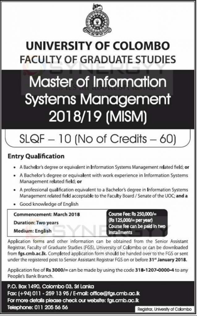 Master of Information Systems Management by University of Colombo ...